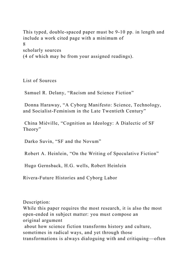 This typed, double-spaced paper must be 9-10 pp. in length and inclu | PDF