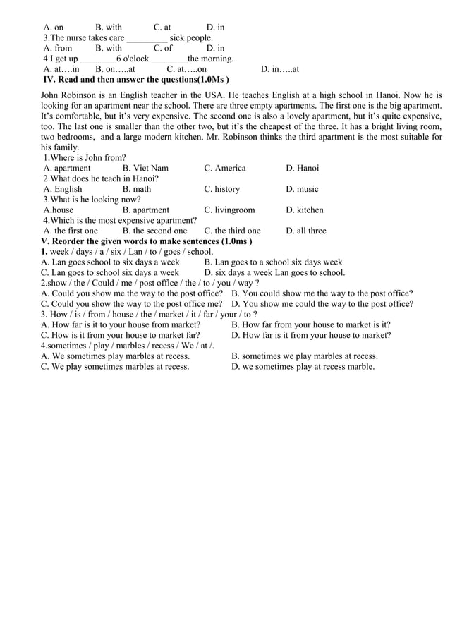 Thi tham khảo tiếng anh lớp 7 (hki) | PDF