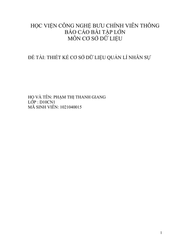 Thiết kế csdl quản lý nhân sự | PDF