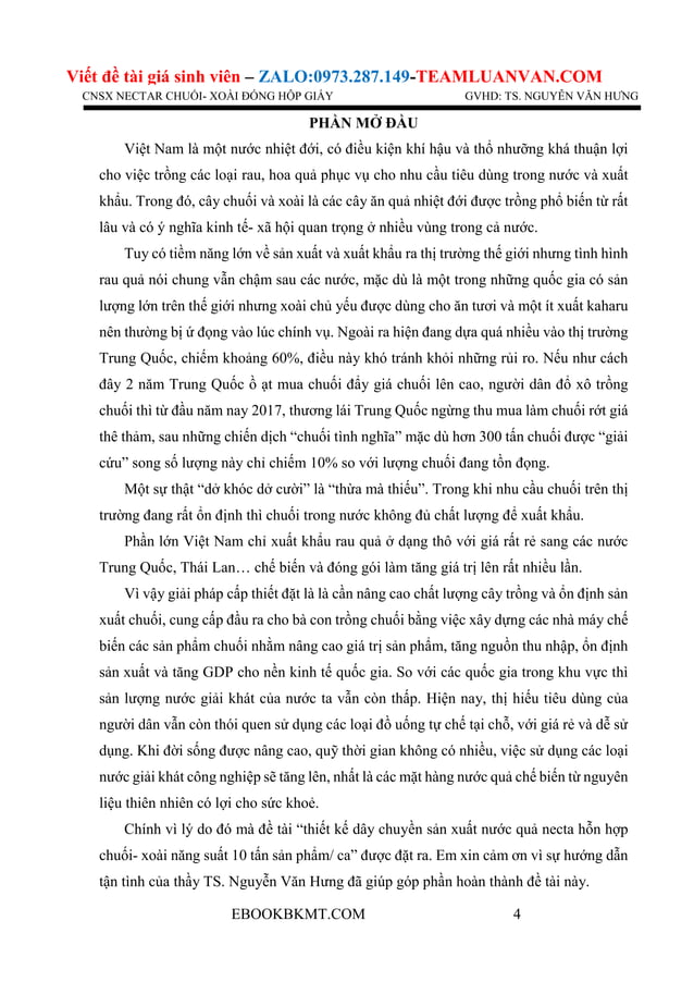 Thiết kế phân xưởng sản xuất nước quả nectar chuối và xoài năng suất 10 tấn sản phẩm trên ca.docx