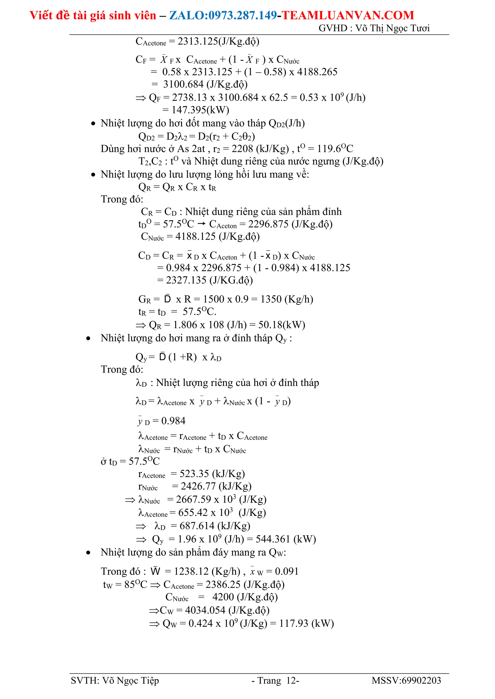 Thiết Kế Tháp Chưng Cất Hỗn Hợp Acetone – Nước Loại Tháp Đệm Năng Suất ...
