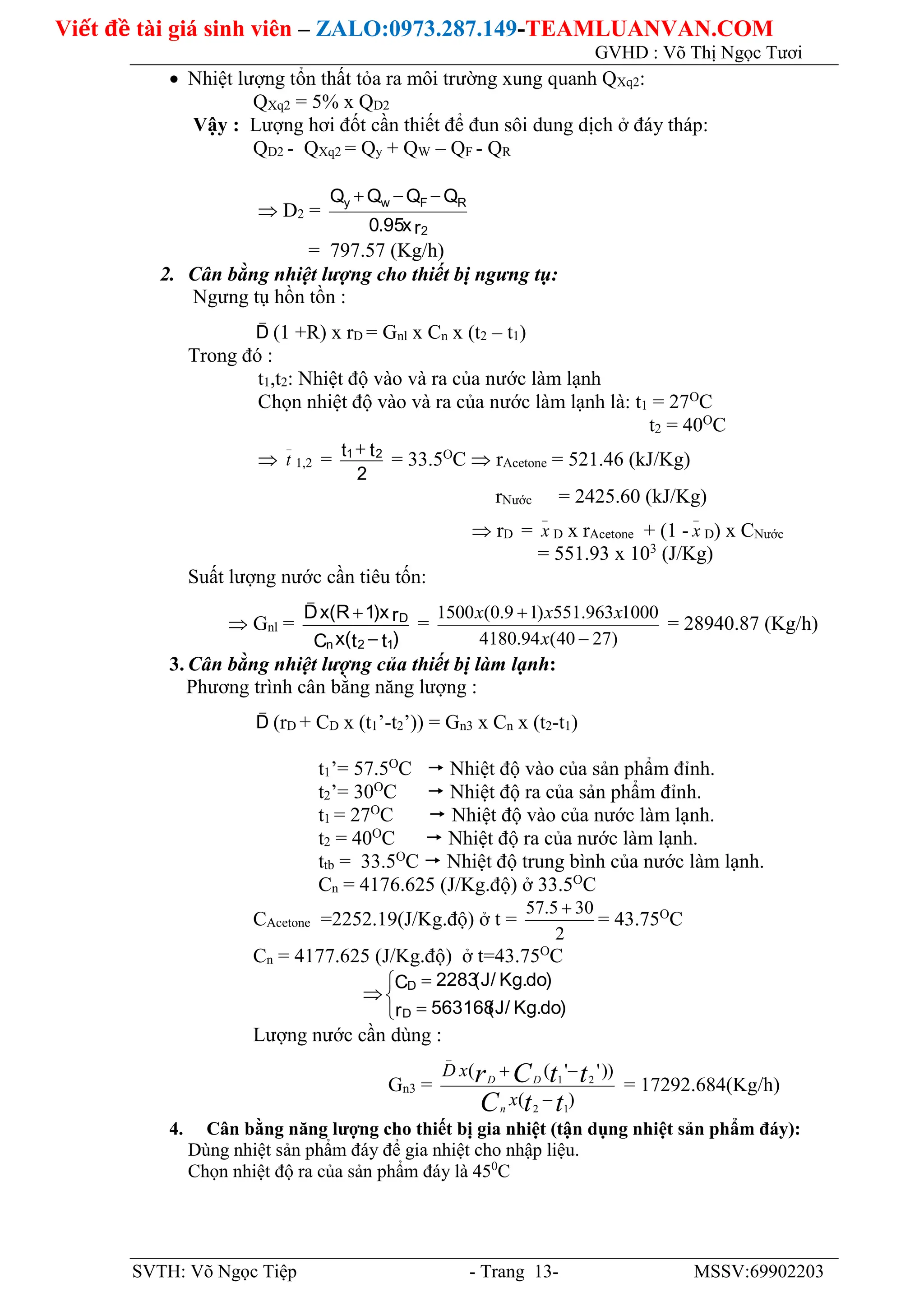 Thiết Kế Tháp Chưng Cất Hỗn Hợp Acetone – Nước Loại Tháp Đệm Năng Suất 1500 (KgH).doc
