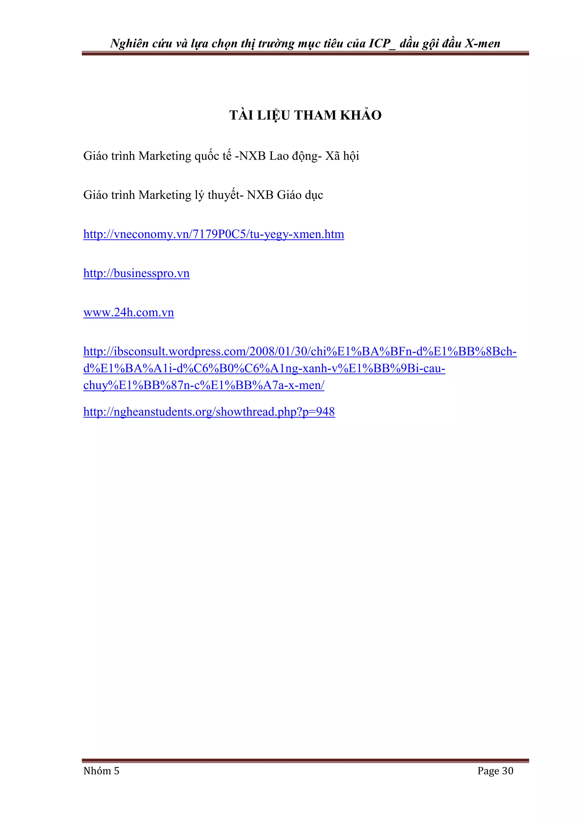 Nghiên cứu và lựa chọn thị trường mục tiêu của ICP_ dầu gội đầu X-men | DOC