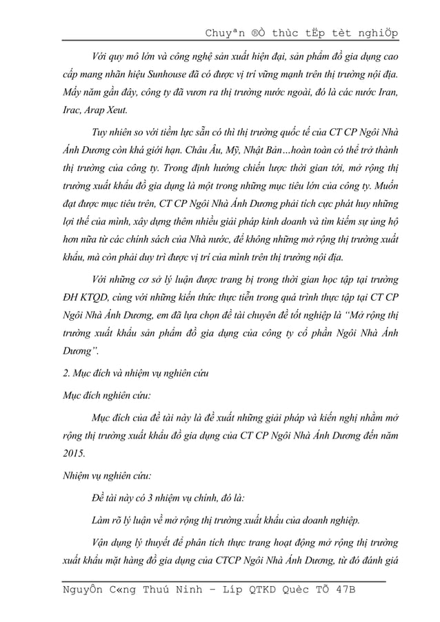 Mở rộng thị trường xuất khẩu sản phẩm đồ gia dụng của công ty cổ phần Ngôi Nhà Ánh Dương | DOC