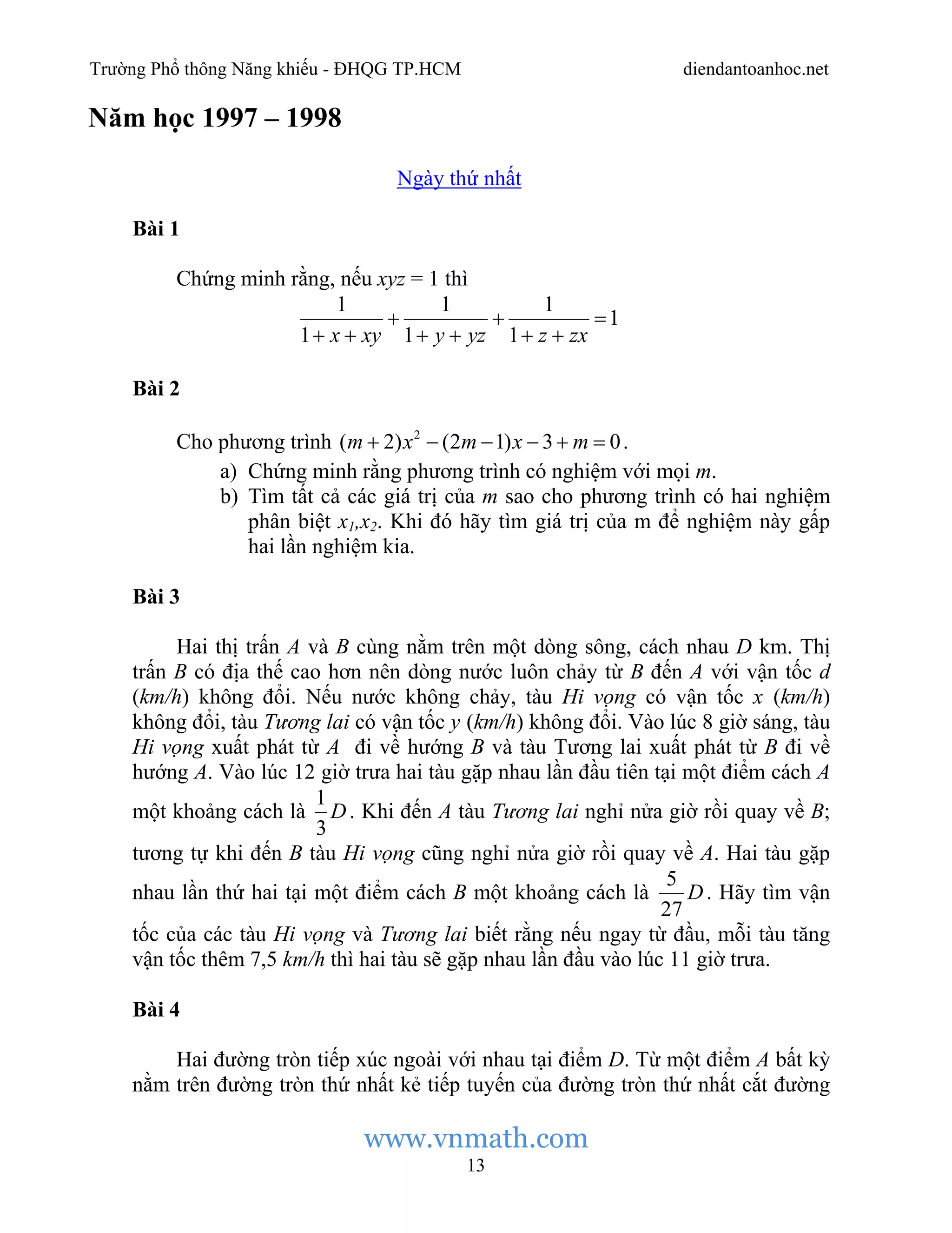 đề Thi tuyển sinh ptnk tphcm 1993 2008 - truonghocso.com