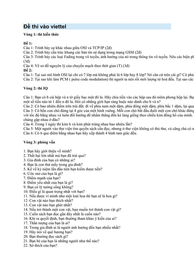 đề Thi vào viettel | PDF