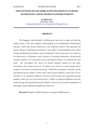 EFFECTIVENESS OF SINGAPORE MATH STRATEGIES IN LEARNING MATHEMATICS ...