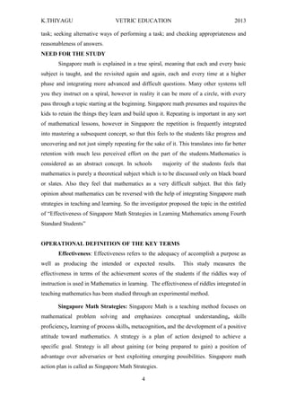 EFFECTIVENESS OF SINGAPORE MATH STRATEGIES IN LEARNING MATHEMATICS ...