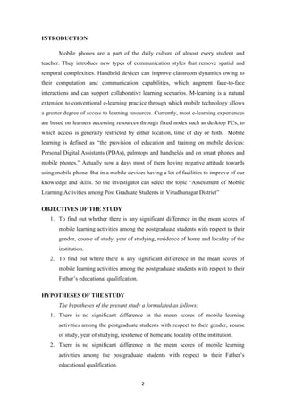 ASSESSMENT OF MOBILE LEARNING ACTIVITIES AMONG POST GRADUATE STUDENTS | PDF