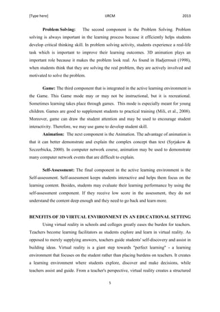 ACTIVE LEARNING THROUGH THE INTEGRATION OF 3D VIRTUAL ENVIRONMENT | PDF