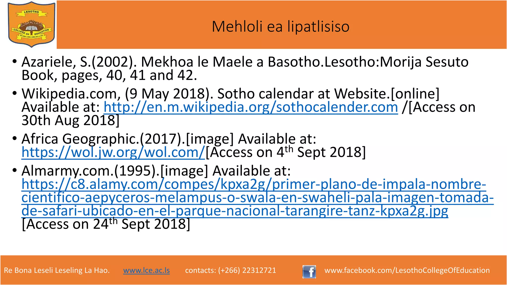 Thlaloso ea khoeli tsa sesotho | PPTX