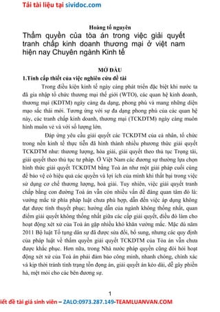 Thẩm quyền của Tòa án trong việc giải quyết tranh chấp kinh doanh, thương mại ở Việt Nam hiện ...