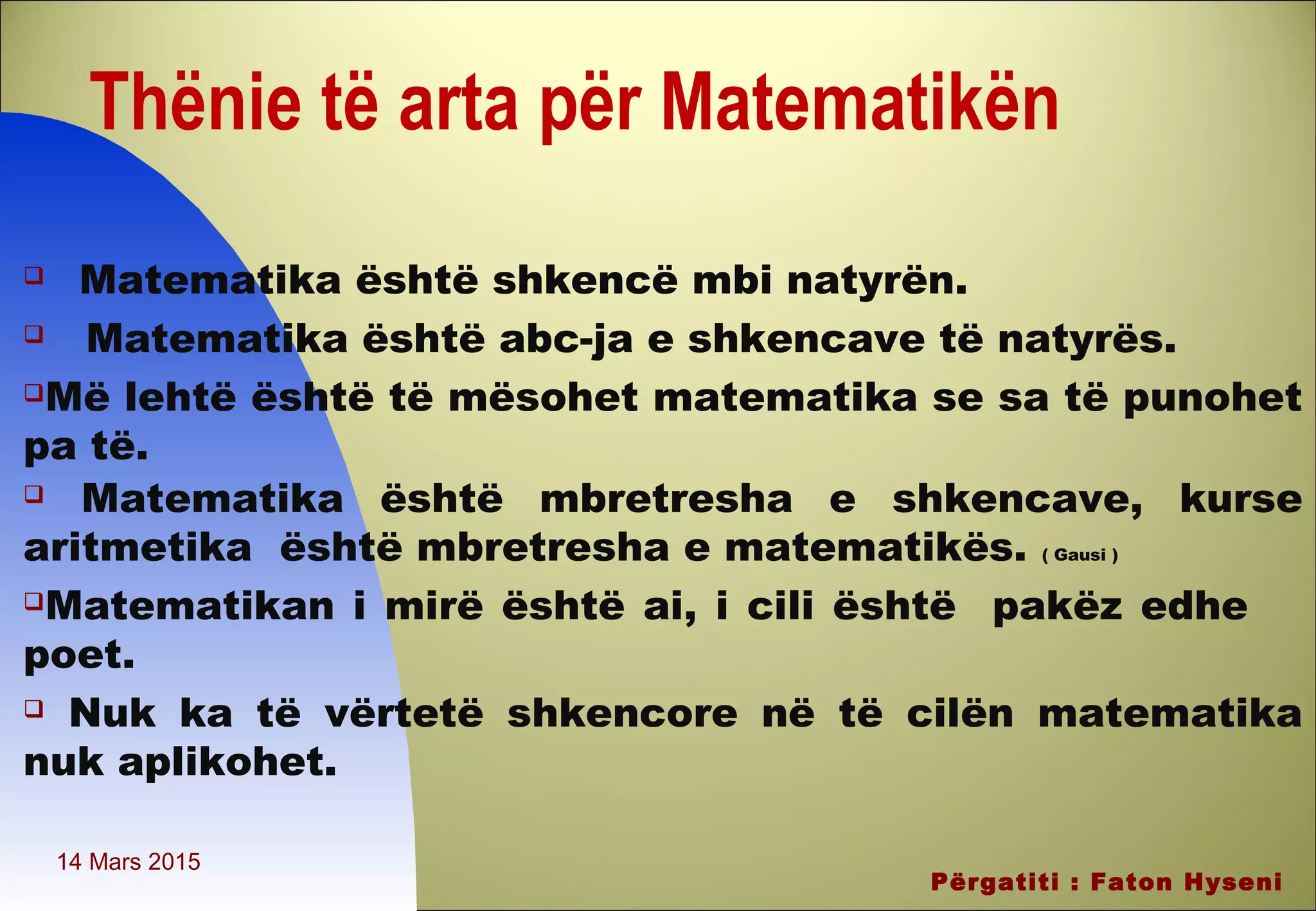 Thënie të arta për matematiken | PPT
