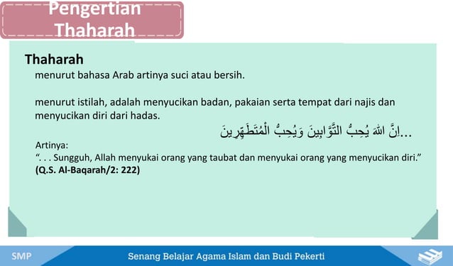 Thoharoh BAB DELAPAN MATERI TENTANG BERSUCI | PPTX