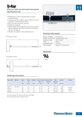 Thomas & Betts - High Performance Ty-Raps Cable Ties | PDF