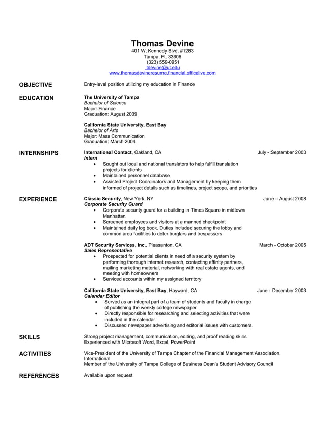 Thomas Devine Finance Professional | DOC