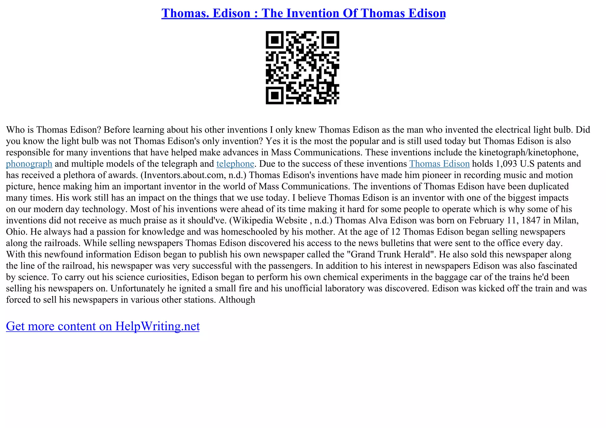 Thomas Edison Edison | PDF | Science