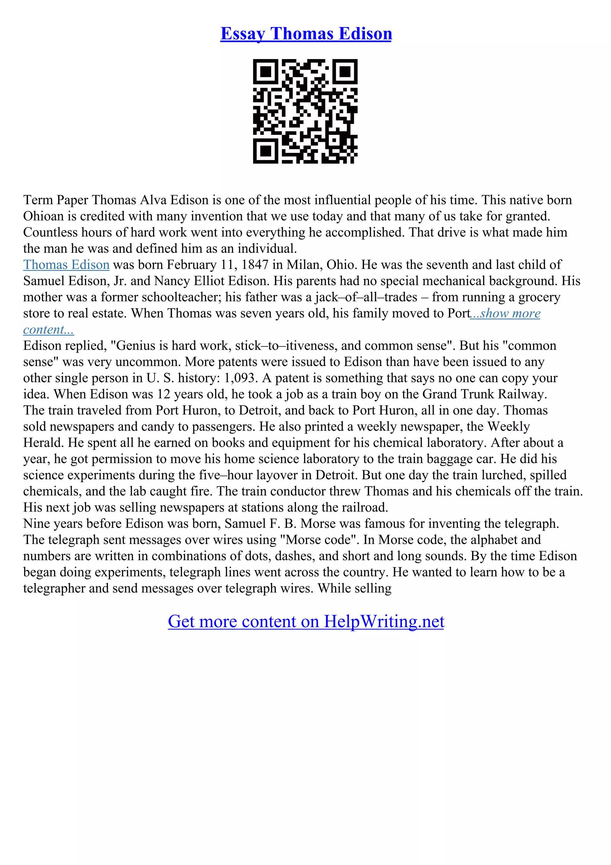 Thomas Edison Essay | PDF