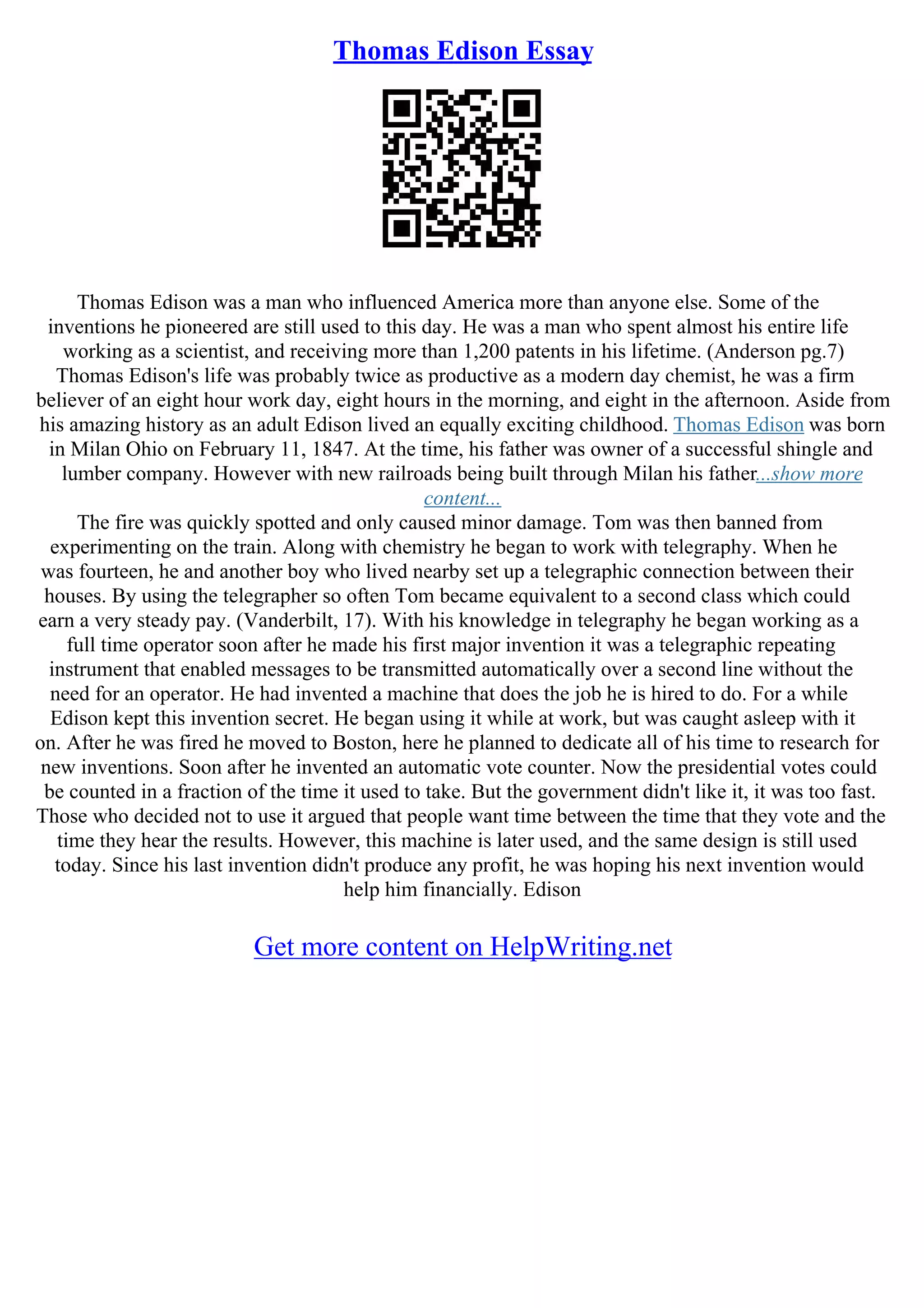 Thomas Edison Essay | PDF
