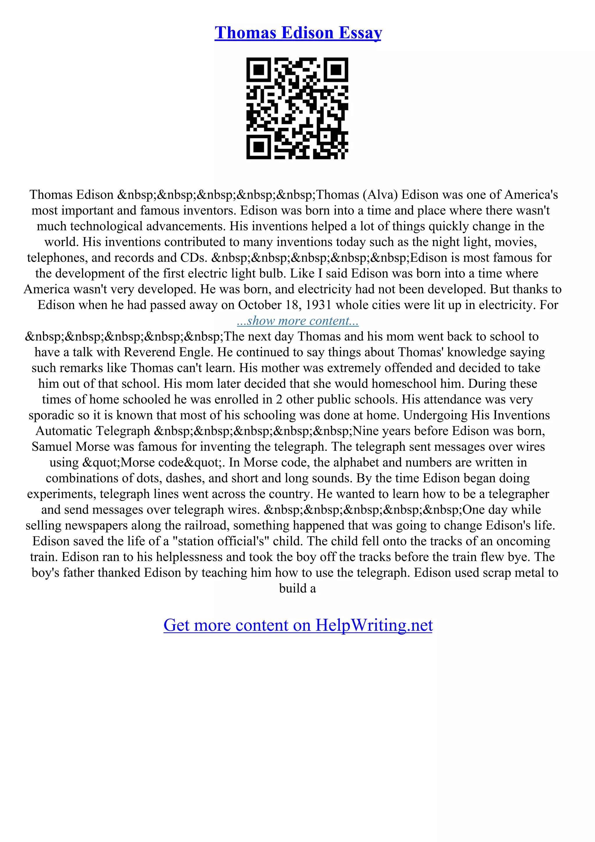 Thomas Edison Essay | PDF