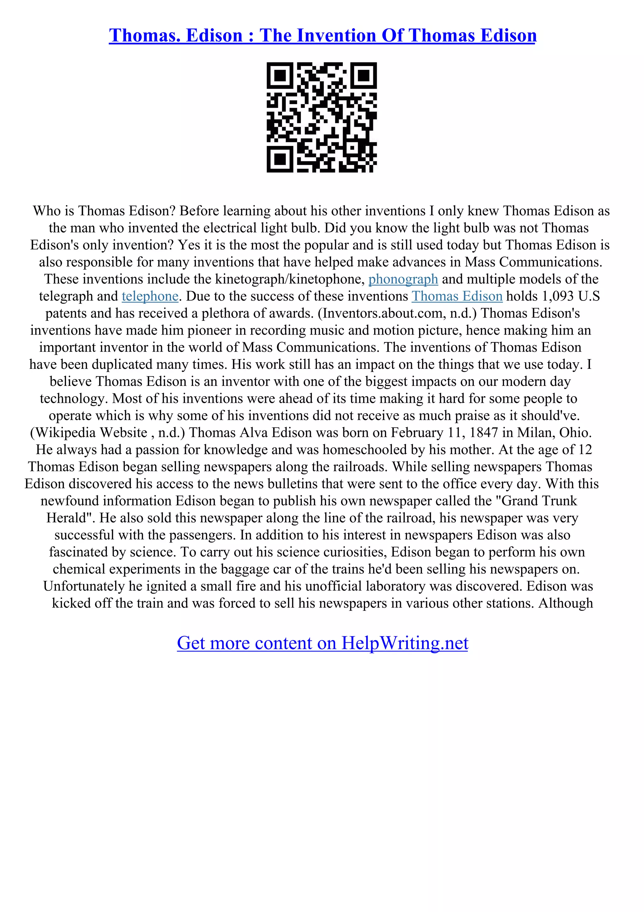 Thomas Edison Essay | PDF