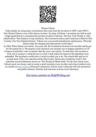 Thomas Edison Essay | PDF
