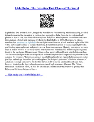 Thomas Edison’S History With The Incandescent Light Bulb | PDF