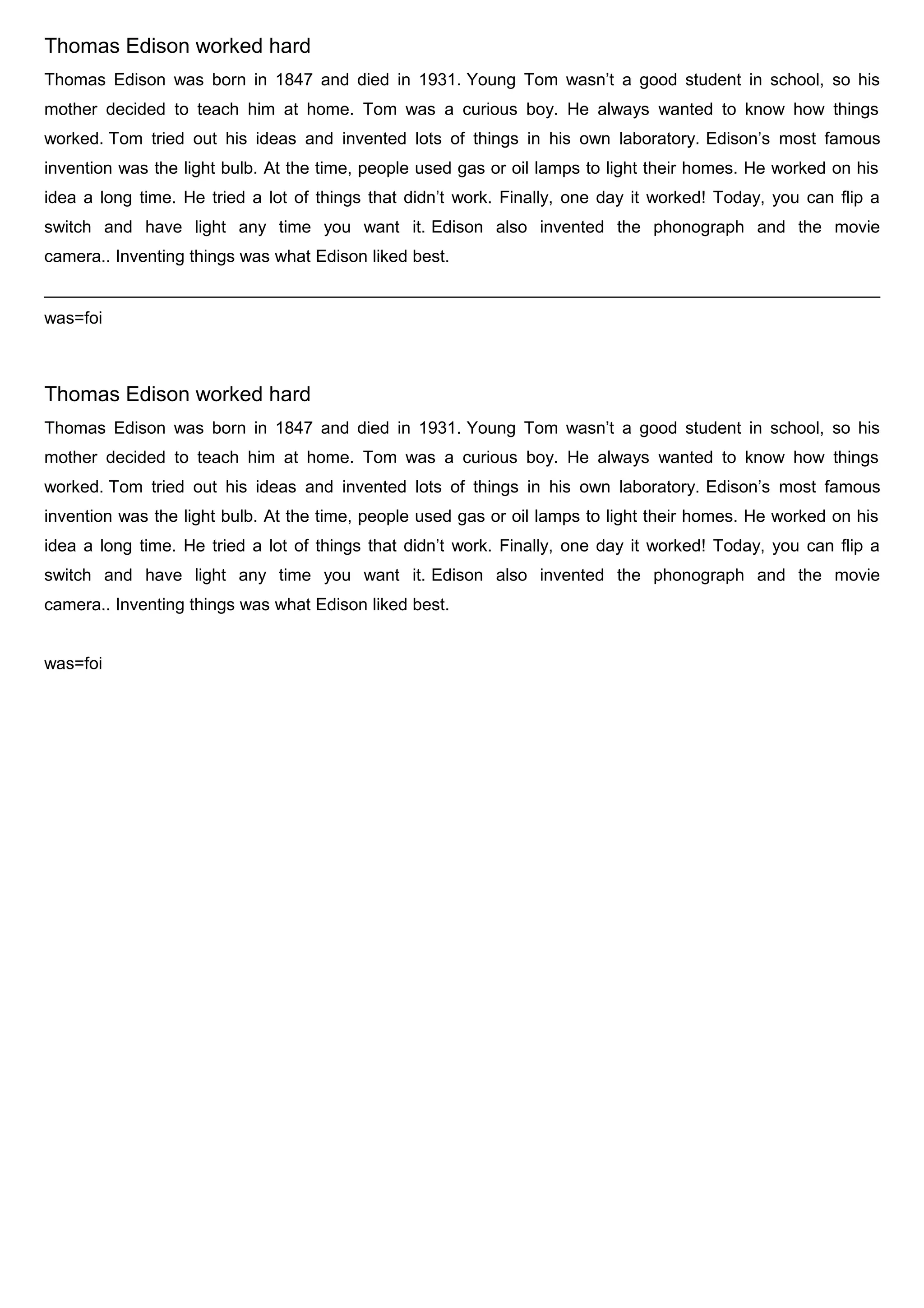 Thomas edison worked hard | DOC