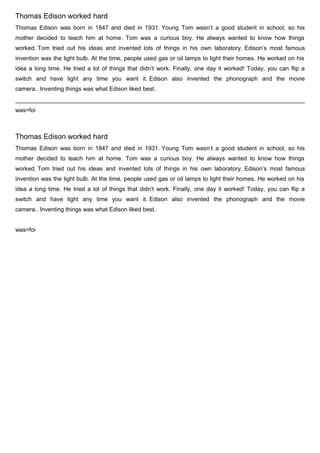 Thomas edison worked hard | DOC