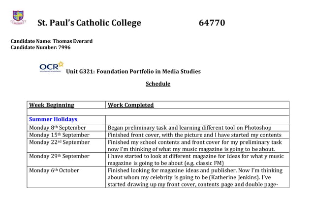 Thomas everard schedule template | DOCX | Music | Entertainment