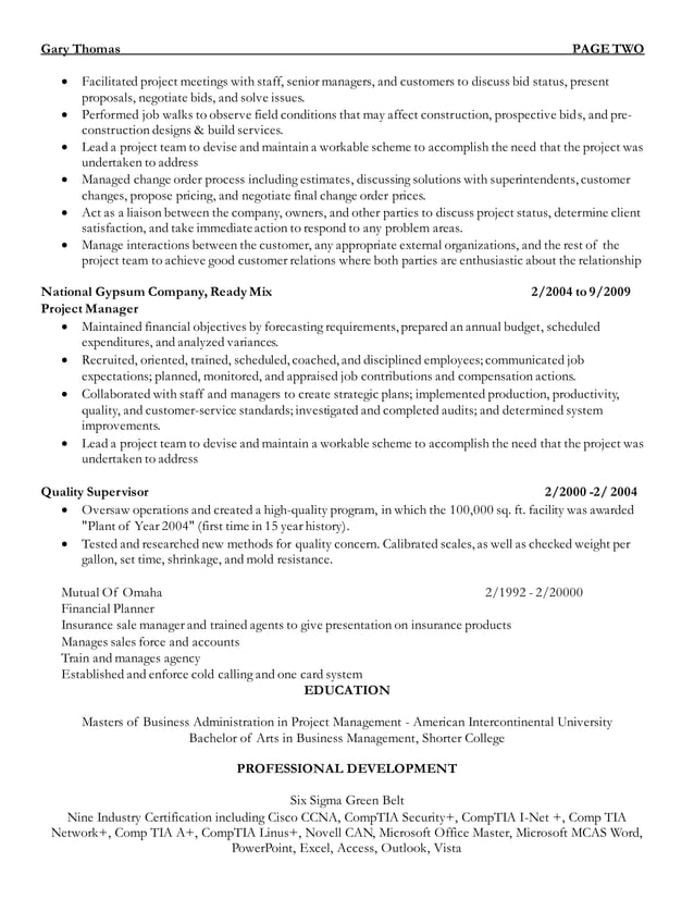 Thomas, gary project manager | PDF