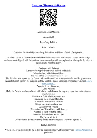 Thomas Jefferson Essays | PDF