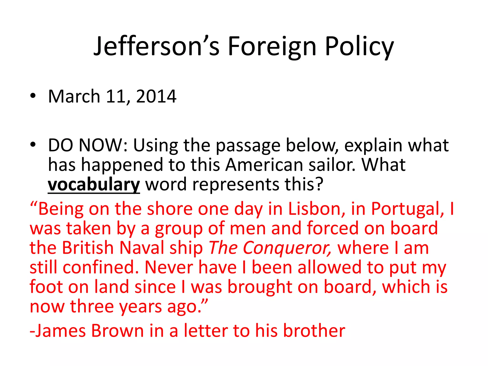 Thomas jefferson's foreign policy | PPTX