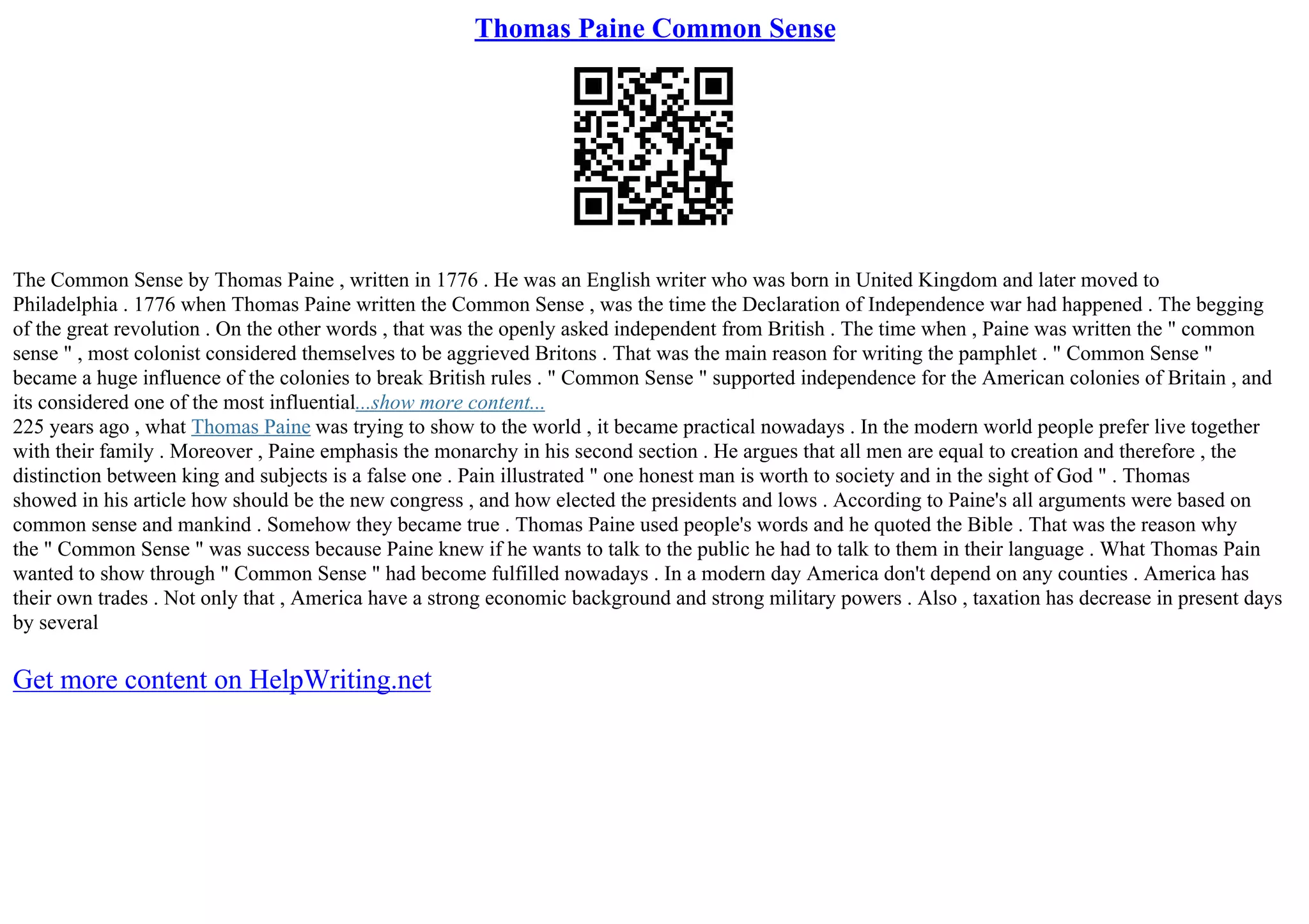 Thomas Paine Common Sense | PDF