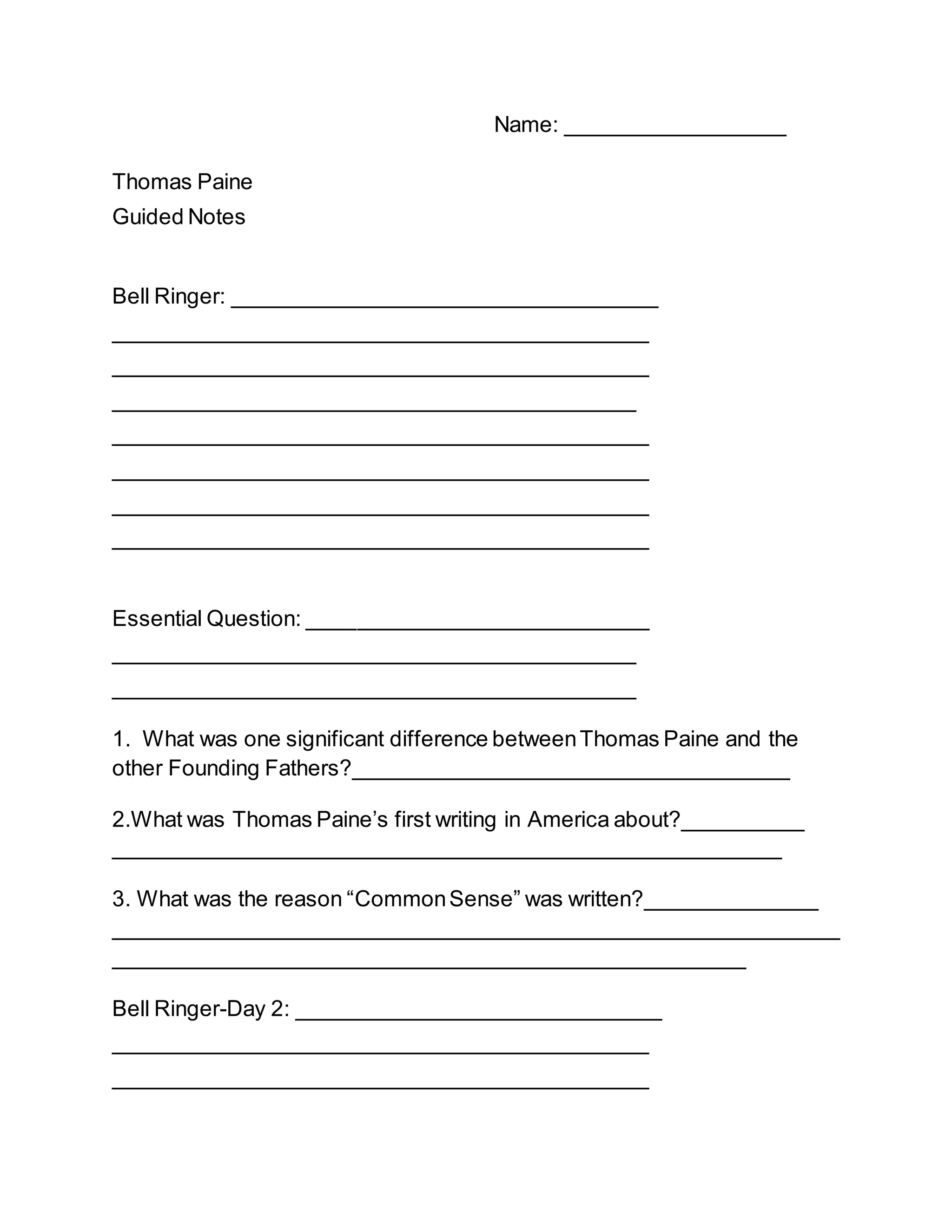 Thomas Paine Guided Notes | DOCX