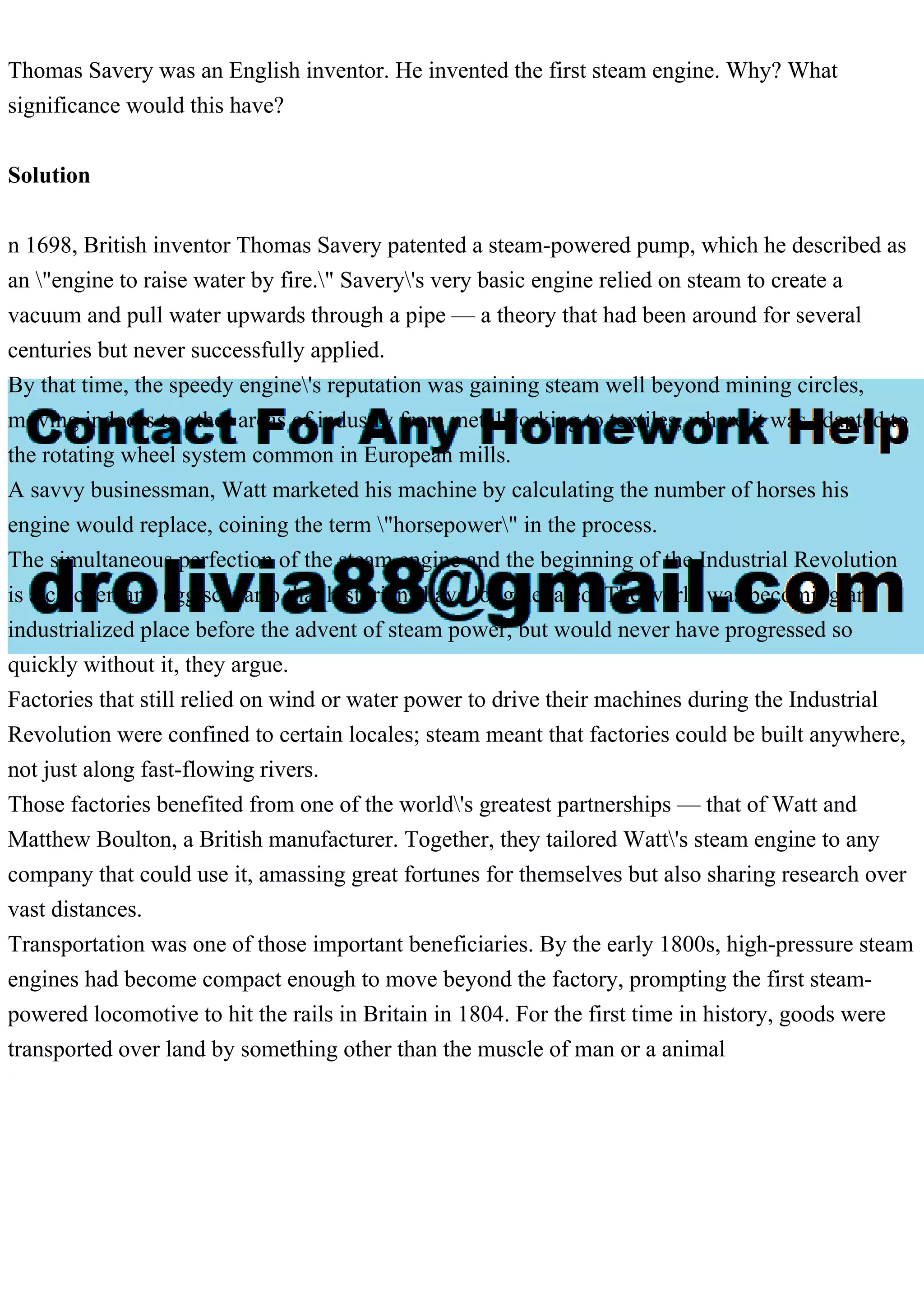 Thomas Savery was an English inventor. He invented the first steam e.pdf | Rail Travel | Travel Type