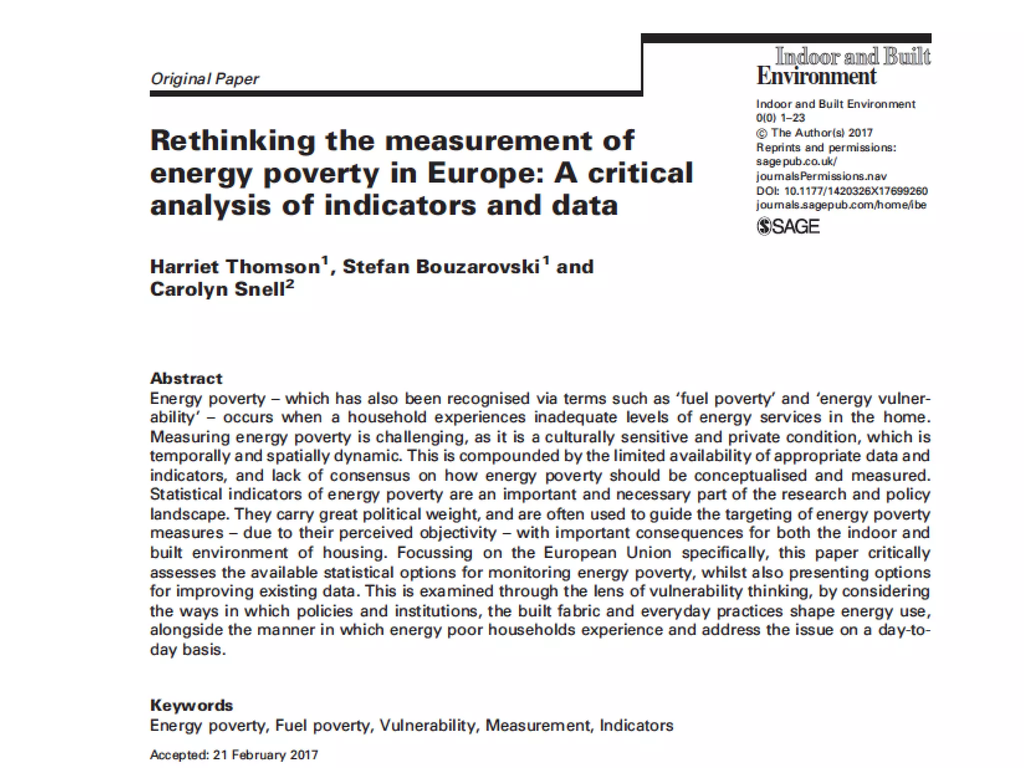 Re-visioning the measurement of energy poverty in Europe: a critical analysis of indicators and ...