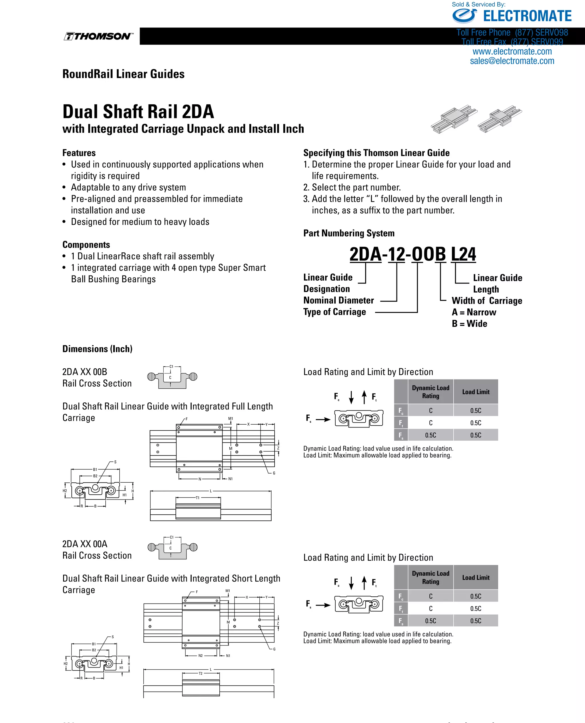 Thomson Linear Roundrail Dual Shaft Rail 2DA Specs | PDF