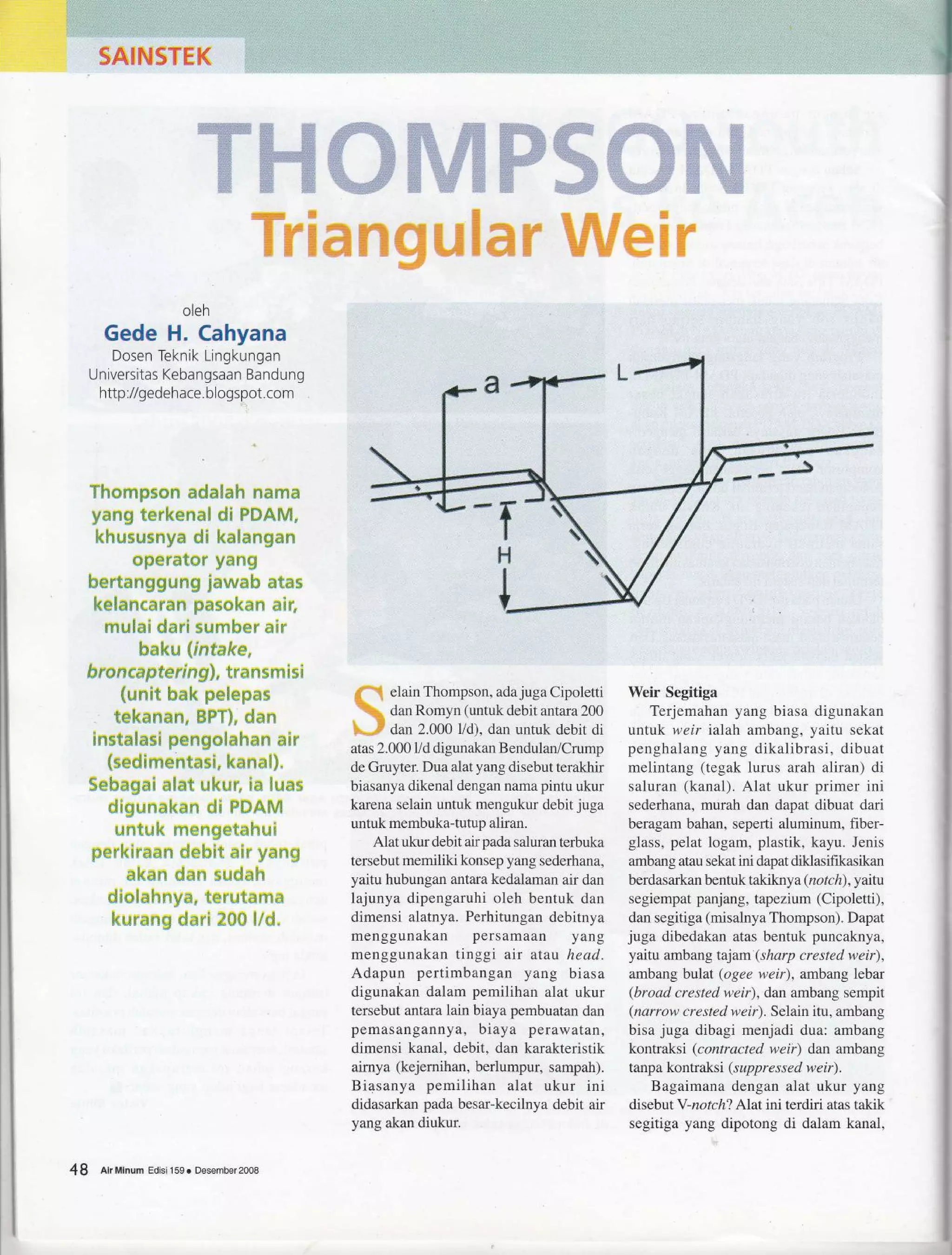 Thomson triangular weir | PDF