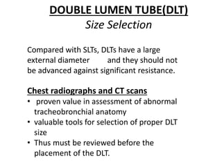 Thoracic anaesthesia One lung ventilation | PPTX