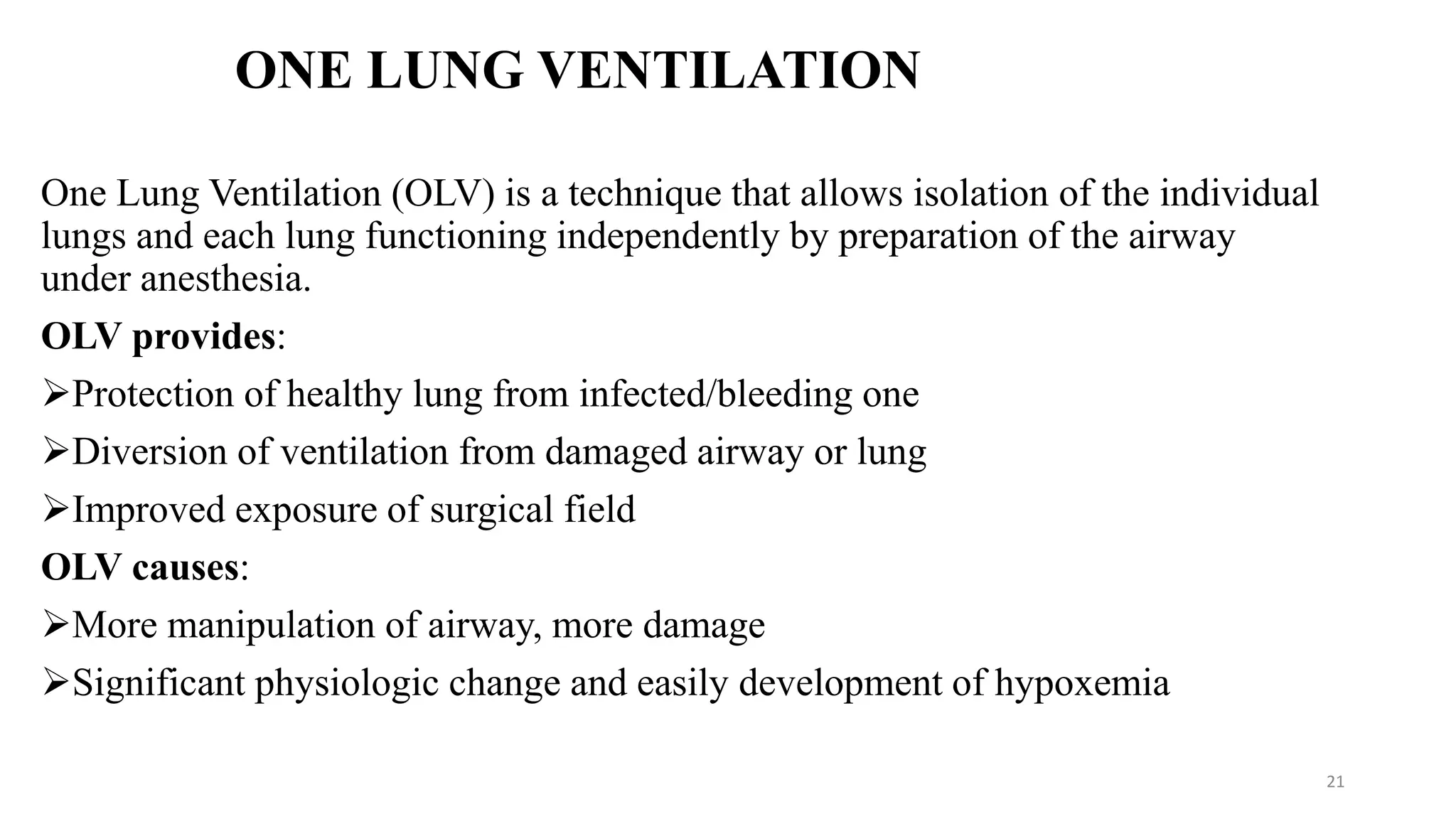 Thoracic anesthesia and One Lung ventilation | PPT