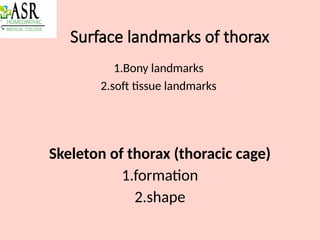 Surface landmarks of thorax and skeleton formation of thorax | PPTX