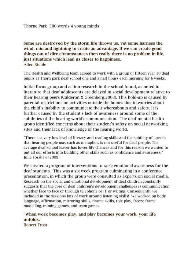 Thorne park 300 words | DOCX