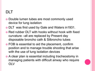Anesthetic concerns in Thoracotomy and principles of one lung ...