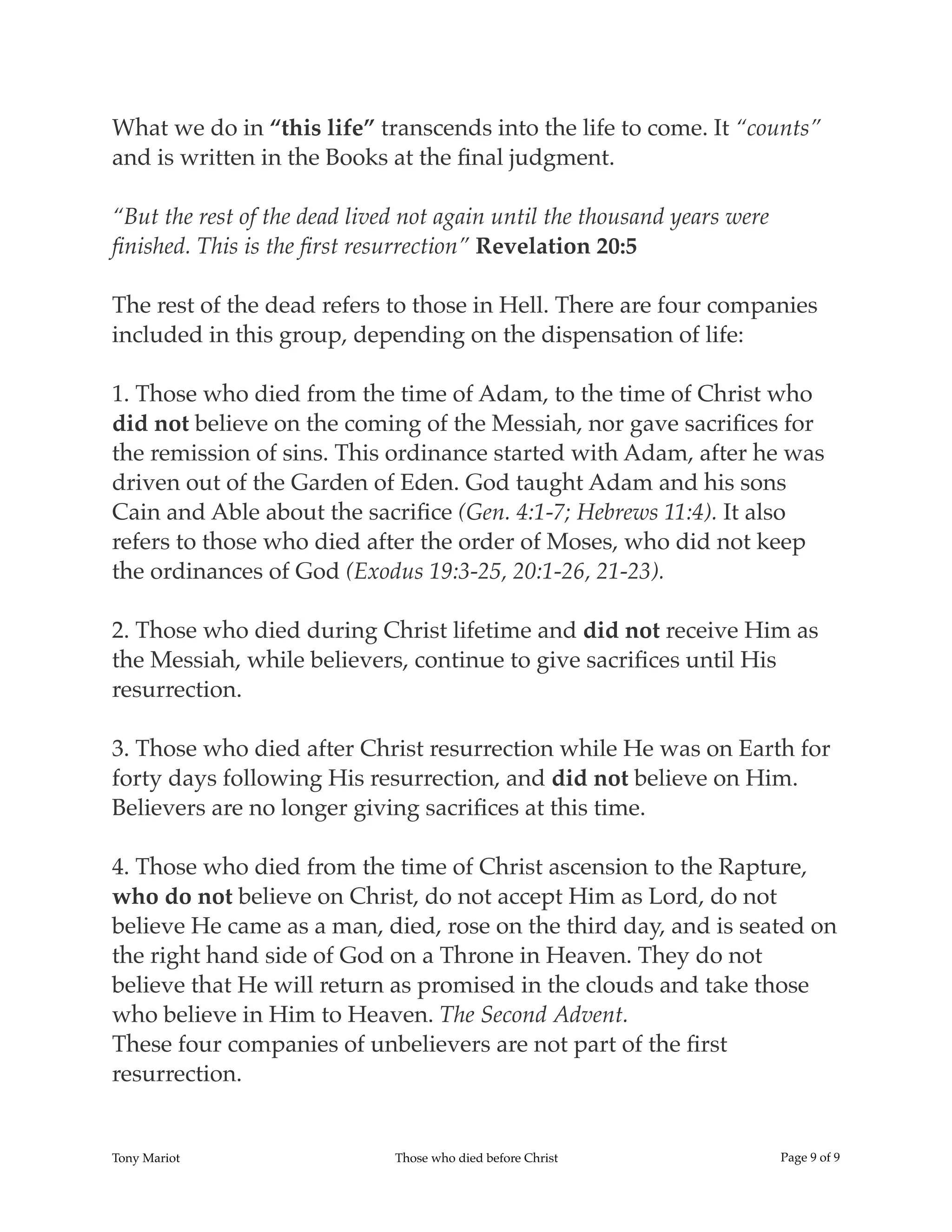 Those Who Died Before Christ | PDF
