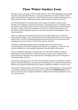 Those Winter Sundays Essay | PDF