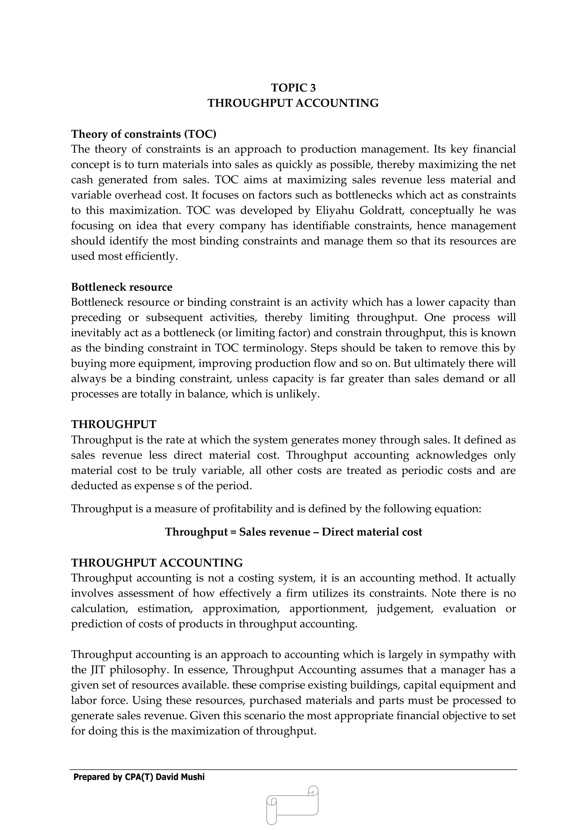 Throughput Accounting.pdf notes from accounting and finance | PDF