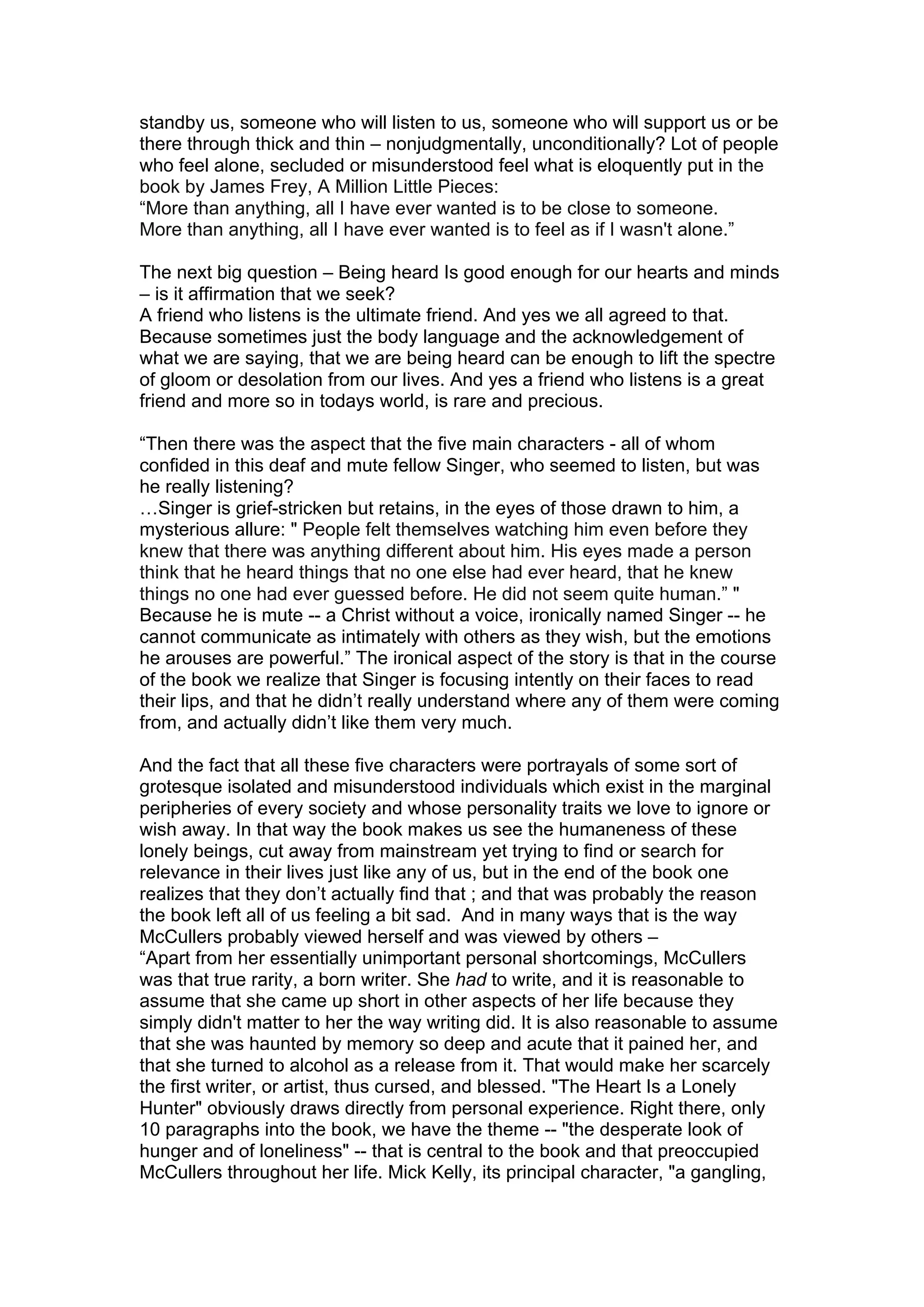 Thought on the heart is a lonely hunter | PDF