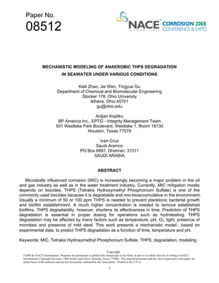 (THPS BIOCIDE BASE ) moniotoring in sea water | PDF