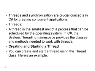 Threads and synchronization in C# visual programming.pptx